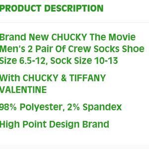Chucky | Underwear & Socks | Chucky The Movie 2pk Novelty Crew Socks ...
